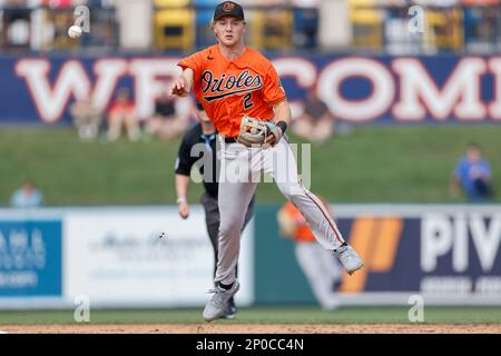 Baltimore Orioles shortstop Gunnar Henderson, left, high-fives center ...