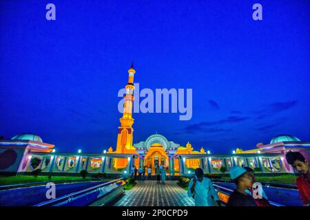 Night view of Baitul Aman Jame Mosque at Guthia in Barisal, Bangladesh ...
