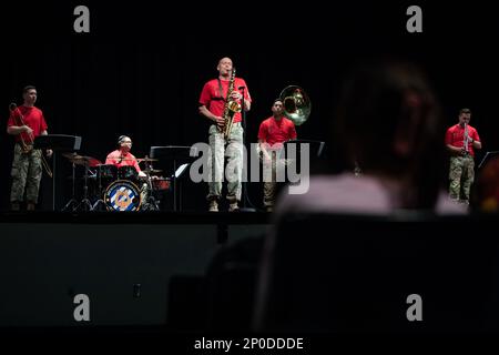 The Dogface Brass Band section of 3rd Infantry Division Band plays for ...
