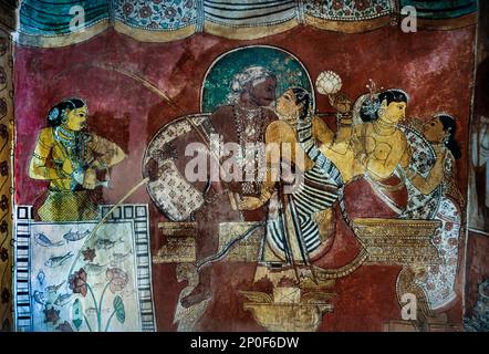 200 years old murals on the walls of the Ramalinga Vilasam Palace ...