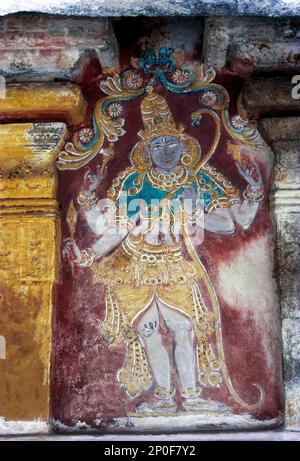 16th Century wall fresco murals in Vedaranyeswarar temple wall in ...
