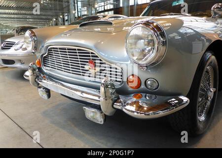 Aston Martin DB4, British classic car, round headlights, chrome bumper ...