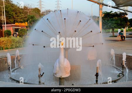 Water fountain at the entrance of the Statue Of Unity complex, tallest ...