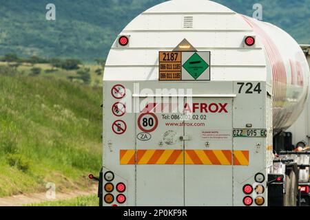 Warning signs on Road Tanker Stock Photo - Alamy