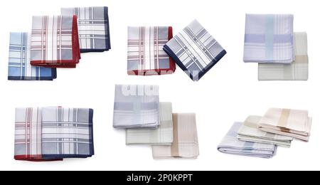 Set with different handkerchiefs on white background Stock Photo - Alamy