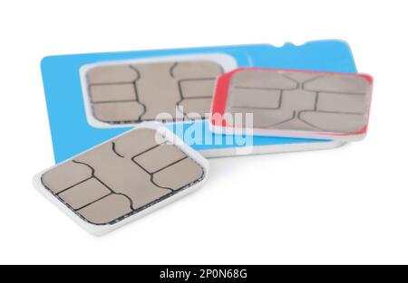 Different modern SIM cards on white background Stock Photo - Alamy