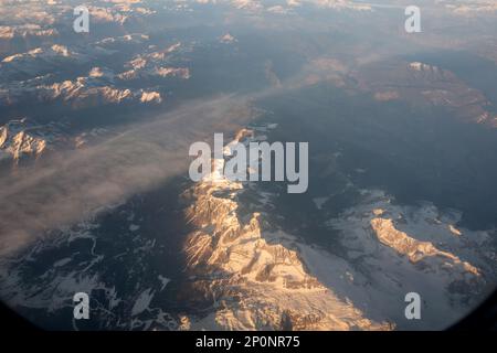 Europe, February 28th 2023: View from a plane window flying over Europe ...