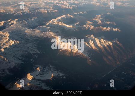 Europe, February 28th 2023: View from a plane window flying over Europe ...