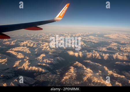 Europe, February 28th 2023: View from a plane window flying over Europe ...