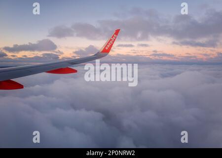 Europe, February 28th 2023: View from a plane window flying over Europe ...