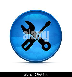 Repair computer icon on classy splash blue round button Stock Photo - Alamy