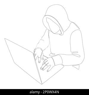 One continuous line of a Computer Hacker. Thin Line Illustration vector ...