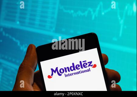 Logo Mondelez International, food company, background white Stock Photo ...