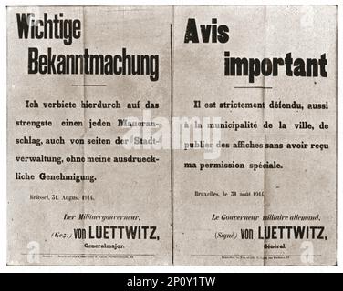WWI - Germany occupation of Brussels, Belgium 1914, 21 August. German ...