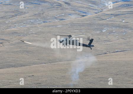 An AGM-114 Hellfire training missile sits in its container at a ...