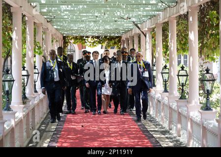 Luanda, Angola. 03rd Mar, 2023. French President Emmanuel Macron and ...