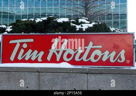 Sign of Tim Hortons. Tim Hortons Inc. is a Toronto based Canadian ...