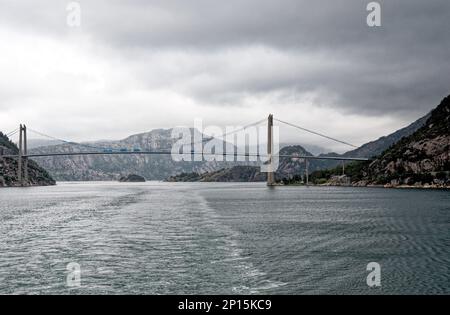 Stavanger city bridge, a cable bridge to the city's islands, with the ...