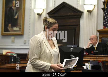 Nicole Muller, an attorney for Zachariah Anderson, gives the defense's ...