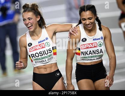 Belgian Rani Rosius and Belgian Delphine Nkansa celebrate a personal ...