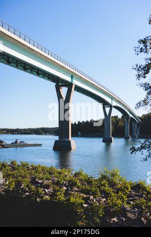 Aerial view of Lovo bridge, in Kasnas, Lövö road bridge in Kimitoön ...