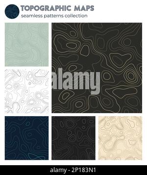 Topographic maps. Authentic isoline patterns, seamless design ...