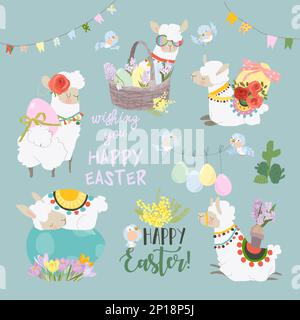 Cute llama or alpaca with Easter eggs Stock Vector Image & Art - Alamy