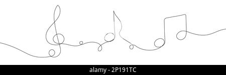 Music notes continuous one line drawing. Vector isolated on white Stock ...
