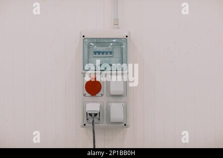 Industrial power outlets, electric plug in, at construction site Stock ...