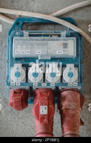 Distribution panel with Industrial multiphase power plugs and sockets ...