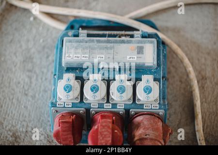 Industrial power outlets, electric plug in, at construction site Stock ...