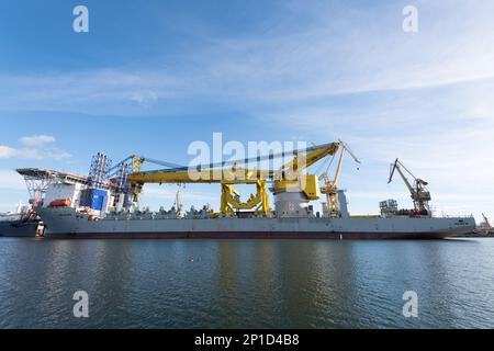 Gdansk, Poland. 3 March 2023. Remontowa Shipyard in Gdansk. Offshore ...