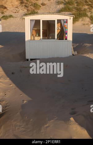 White beach huts at Lokken in Denmark Stock Photo - Alamy