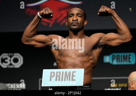 LAS VEGAS, NV - March 2: (L) Geoff Neal and Shavkat Rakhmonov face-off ...