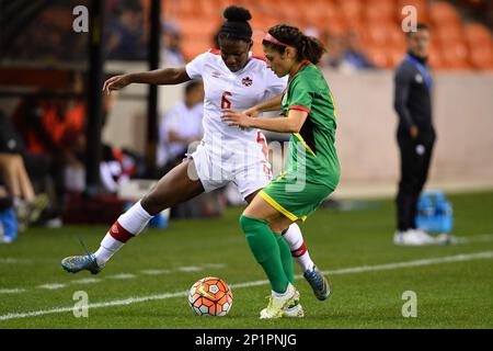 Canada's forward Deanne Rose (6) and Guyana's defender Kayla DeSouza (4 ...