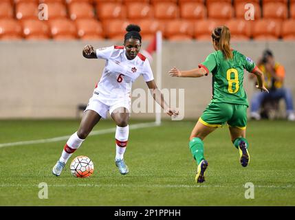 Canada's forward Deanne Rose (6) and Guyana's defender Kayla DeSouza (4 ...