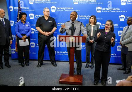 Pennsylvania State Police Commissioner Tyree Blocker, from left, and ...