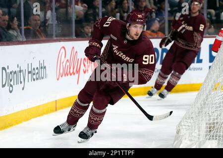 Arizona Coyotes defenseman J.J. Moser (90) in the first period during ...