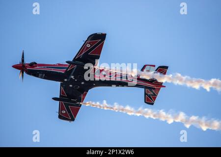 The Pilatus PC-21 of the RAAF Roullettes aerobatic display team at the ...
