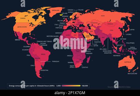 Energy consumption per capita, infographic map Stock Photo - Alamy