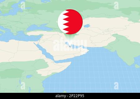 detailed illustration of a map of Bahrain with flag, eps10 vector Stock ...