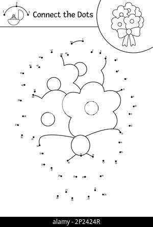 Connect the dots game. Flower printable worksheet for kids. Can be used ...