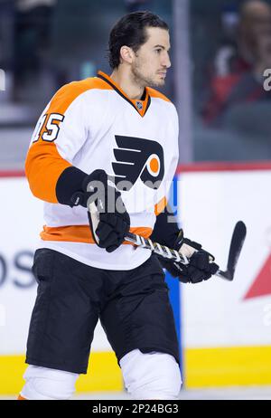 Philadelphia Flyers' Michael Del Zotto (15), right, shoots and scores ...