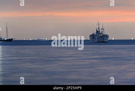 Training ship Admiral Tomas Cloma anchored in Manila Bay Philippines ...