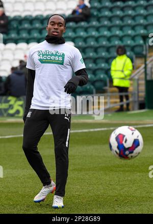 Plymouth Argyle midfielder Jay Matete (28) during the Papa John's ...