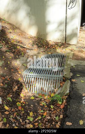 Protection grille for leaves and branches from a rain drain Stock Photo ...