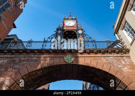Historic ornate Victorian East gate Clock on arched bridge of city ...