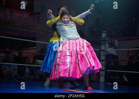 Yenny Mamani ‘Marta la Altena,’ right, is declared the winner after her ...