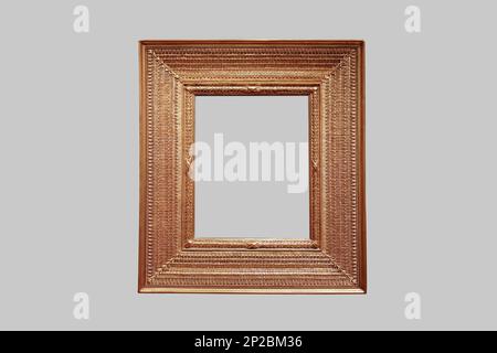 Wooden broad picture frame white background isolated detailed gold wide ...
