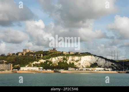 The medieval Dover Castle sits on top of the White Cliffs of Dover in ...